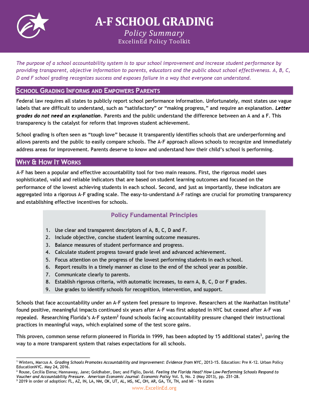 A-F School Grading Guidance - PIE Network