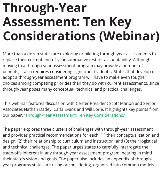 Through-Year Assessment: Ten Key Considerations - PIE Network