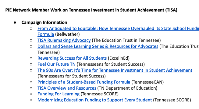 Tennessee Education Funding Reform (TISA) - PIE Network