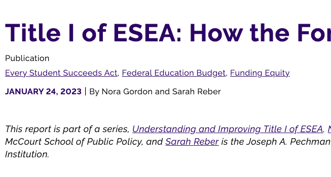 Title I of ESEA: How the Formulas Work - PIE Network