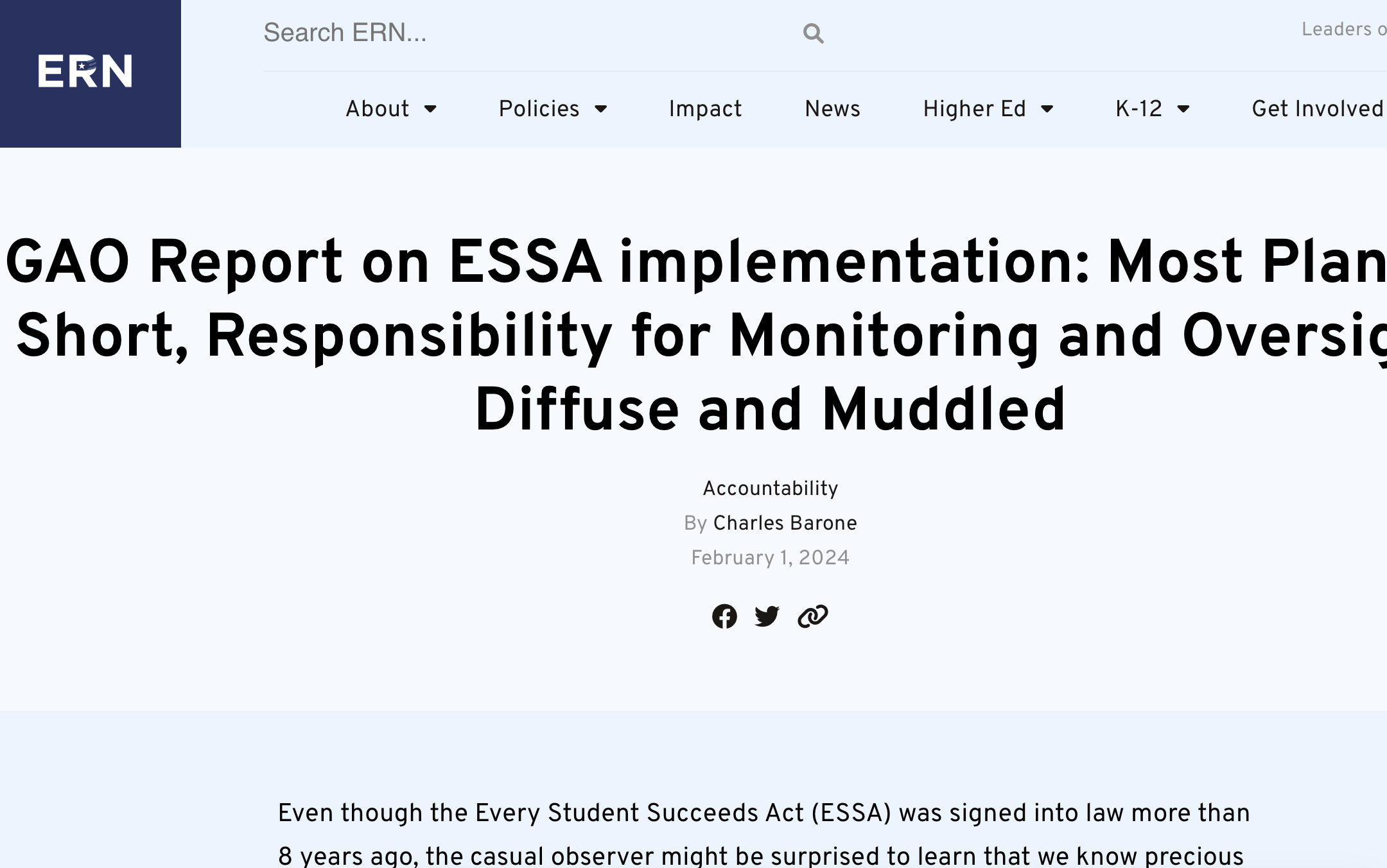 GAO Report on ESSA Implementation: Most Plans Fall Short ...
