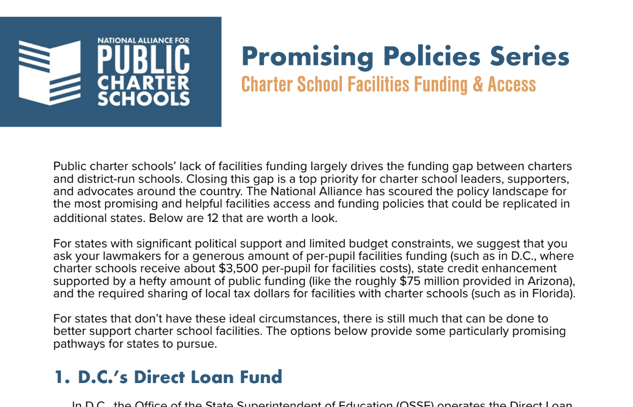 Promising Policies Series: Charter School Facilities Funding & Access ...