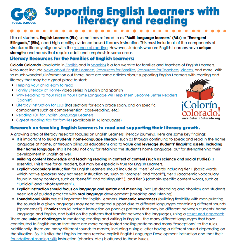 Supporting English Learners with Literacy and Reading - PIE Network